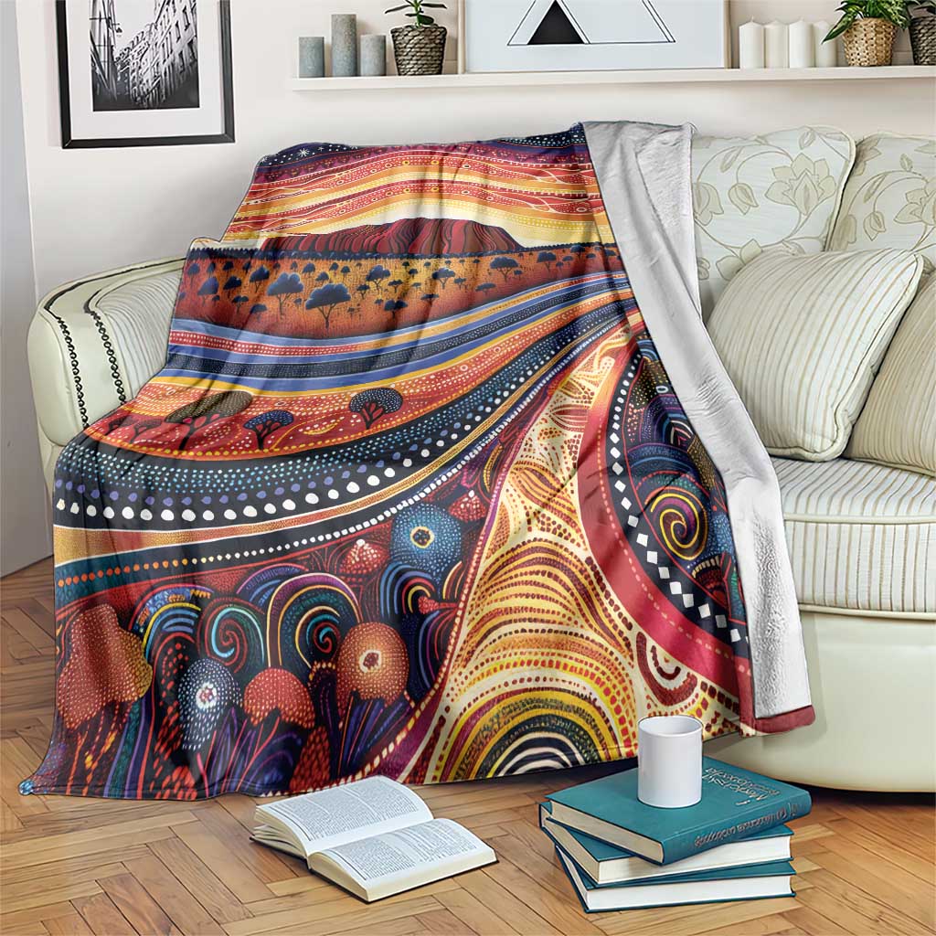 Uluru Ayers Rock Sunset Blanket Aboriginal Dot Painting - Aussie Hoodie