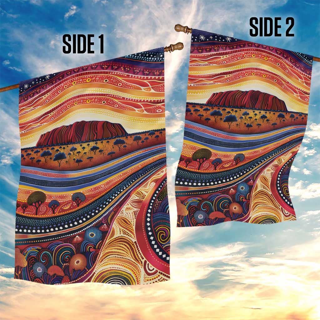 Uluru Ayers Rock Sunset Garden Flag Aboriginal Dot Painting - Aussie Hoodie