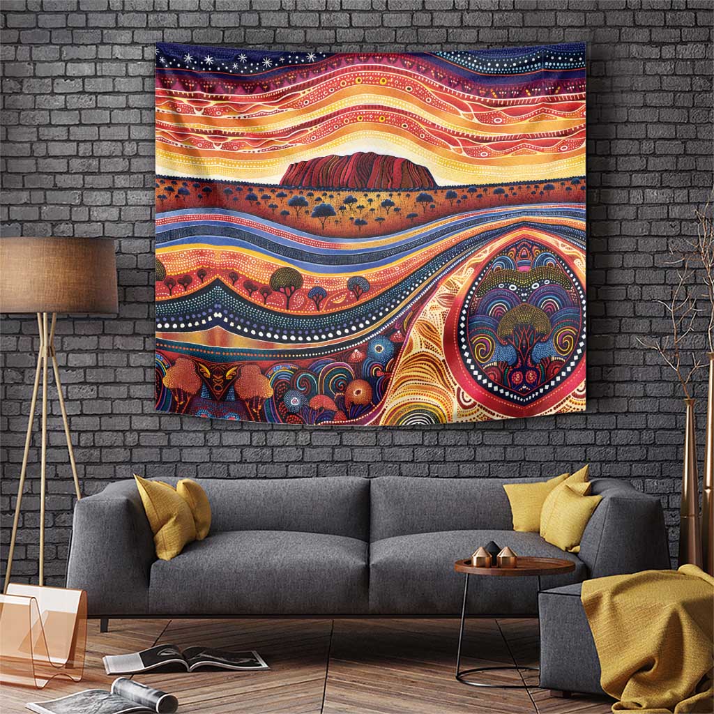Uluru Ayers Rock Sunset Tapestry Aboriginal Dot Painting - Aussie Hoodie