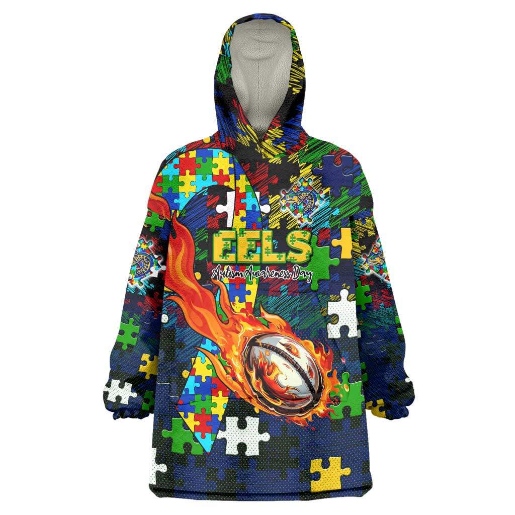 Eels Autism Awareness Wearable Blanket Hoodie Puzzle Flames Rugby Ball ...