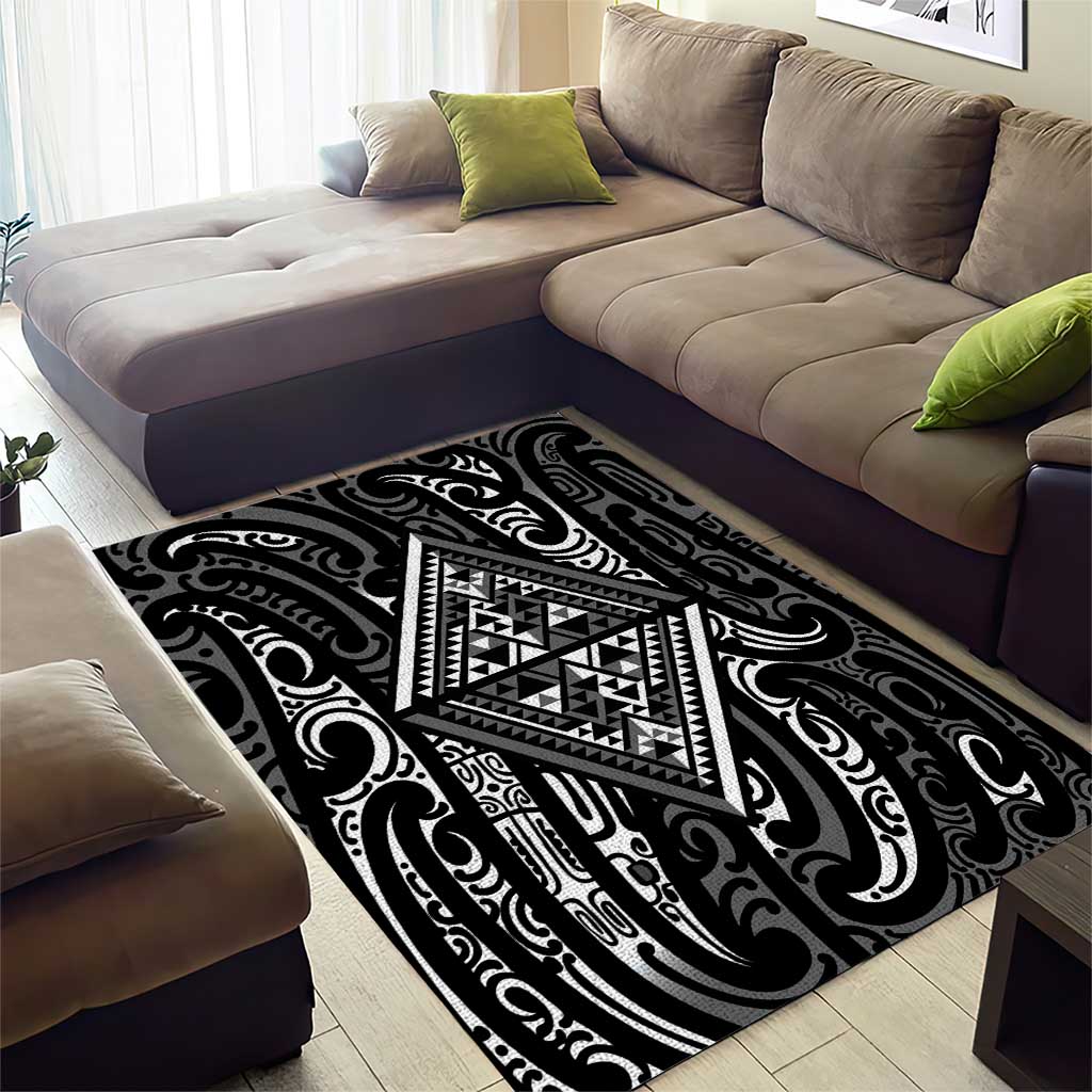 New Zealand Maori Taniko Area Rug Black Kowhaiwhai Puhoro - Aussie Hoodie