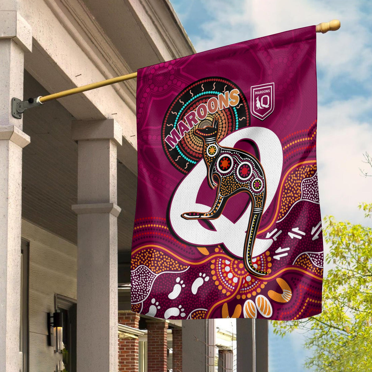 Maroons Rugby Flag Queensland Kangaroo Aboriginal Dot Paintings LT14 ...